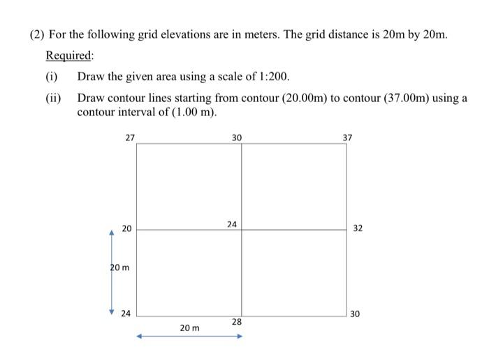 Solved (2) For the following grid elevations are in meters. | Chegg.com
