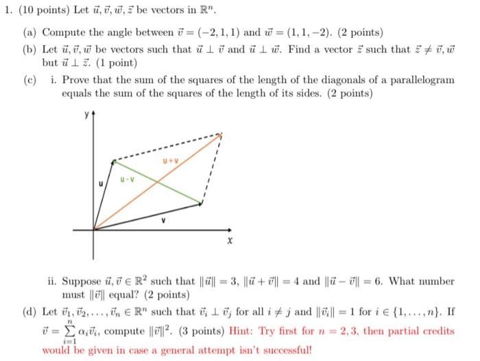 Solved 1. (10 points) Let u,v,w,z be vectors in Rn. (a) | Chegg.com