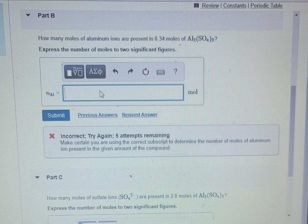 Solved Review Constants Periodic Table Part B How many moles | Chegg.com