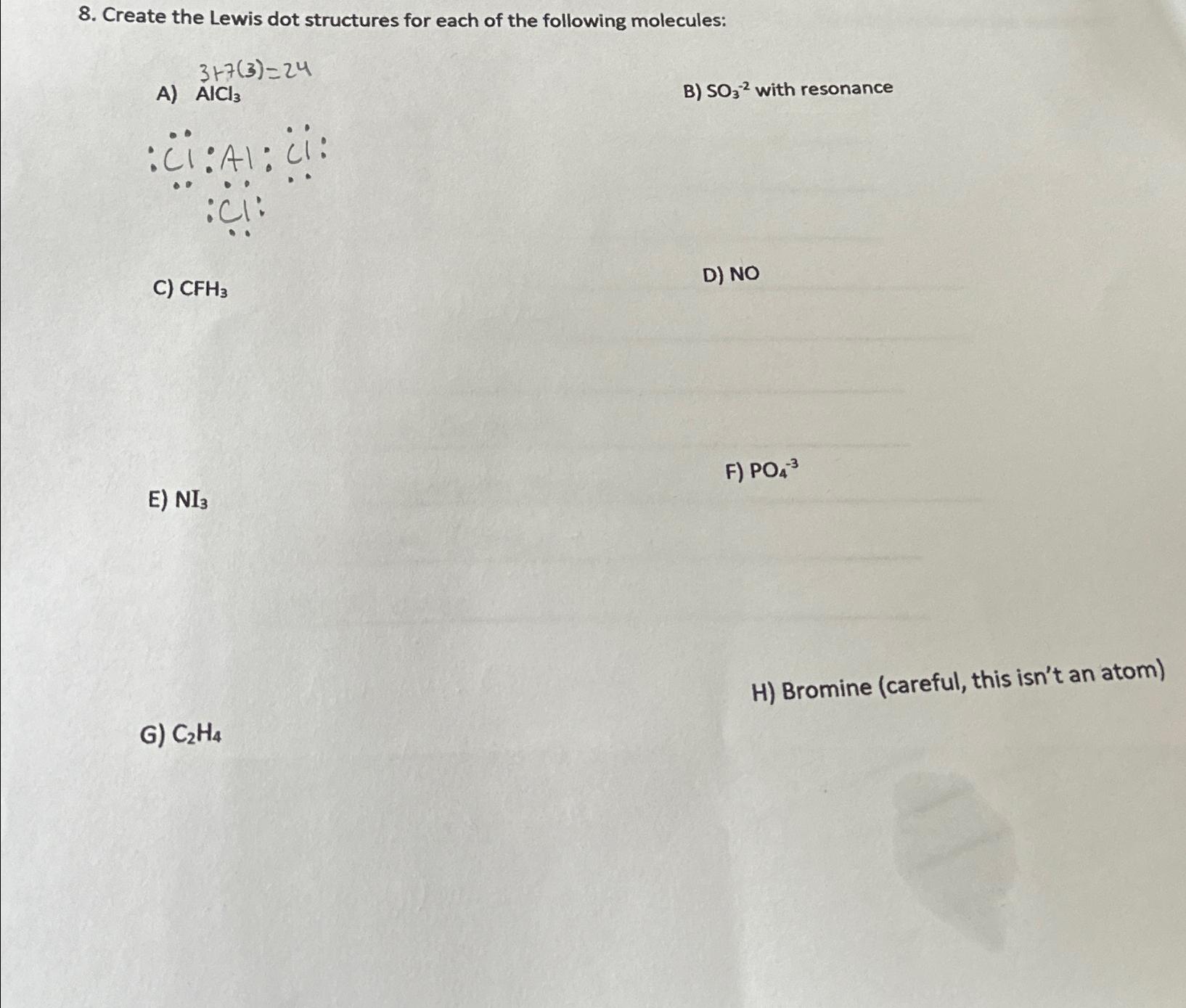Solved Create the Lewis dot structures for each of the | Chegg.com