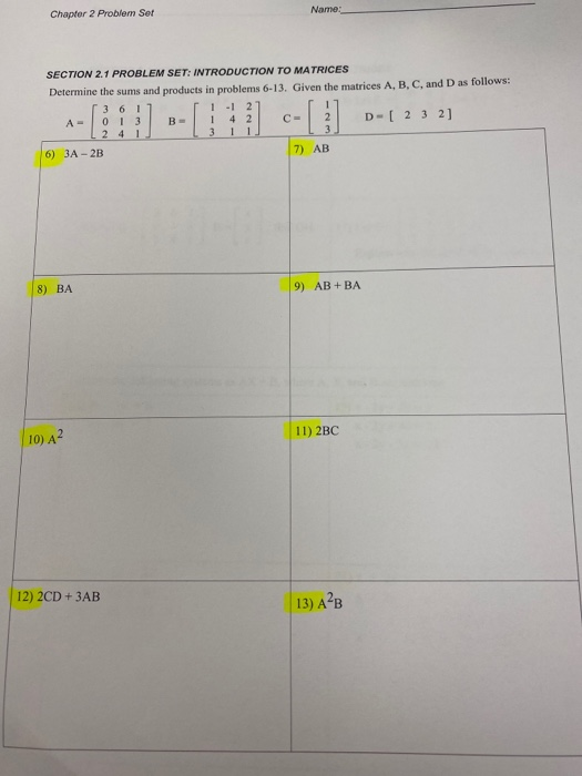 Solved Name: Chapter 2 Problem Set SECTION 2.1 PROBLEM SET: | Chegg.com