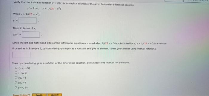 Solved Verify That The Indicated Function Y X Is An