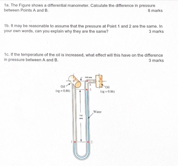 Solved 1a. The Figure shows a differential manometer. | Chegg.com