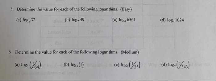 Solved 5. Determine the value for each of the following | Chegg.com