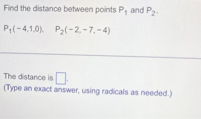 Solved Find the distance between points P1 and P2. | Chegg.com