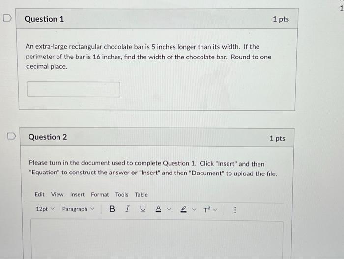 Solved D Question 1 An extra-large rectangular chocolate bar | Chegg.com