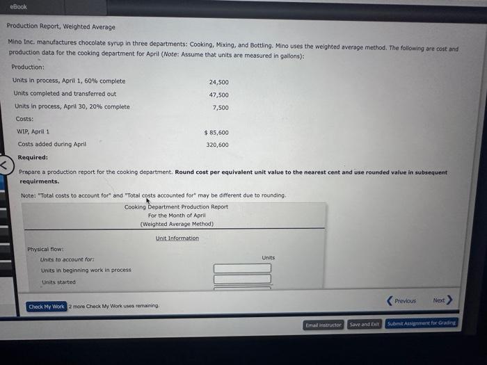 Solved roduction Report, Weighted Average Alno Inc. | Chegg.com