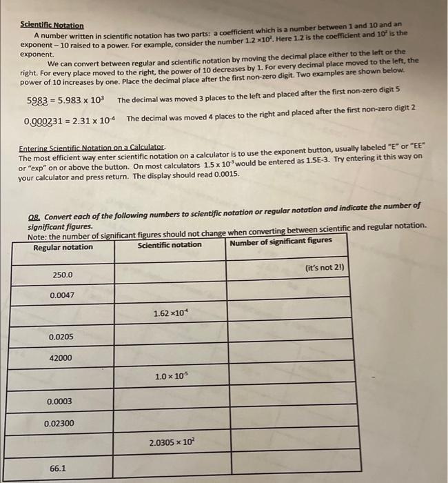 Solved Scientific Notation A number written in scientific | Chegg.com