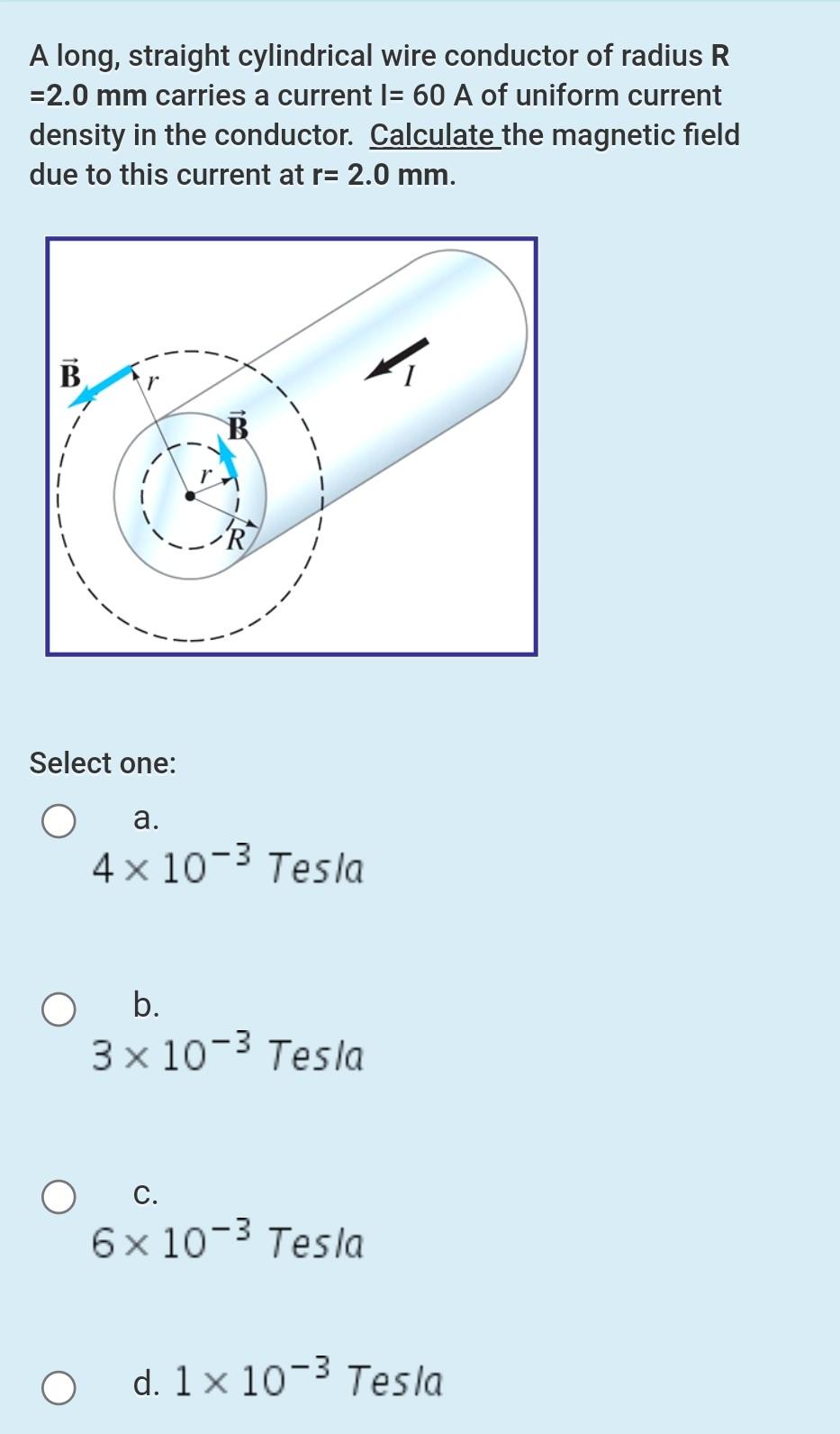 Solved A long, straight cylindrical wire conductor of radius | Chegg.com