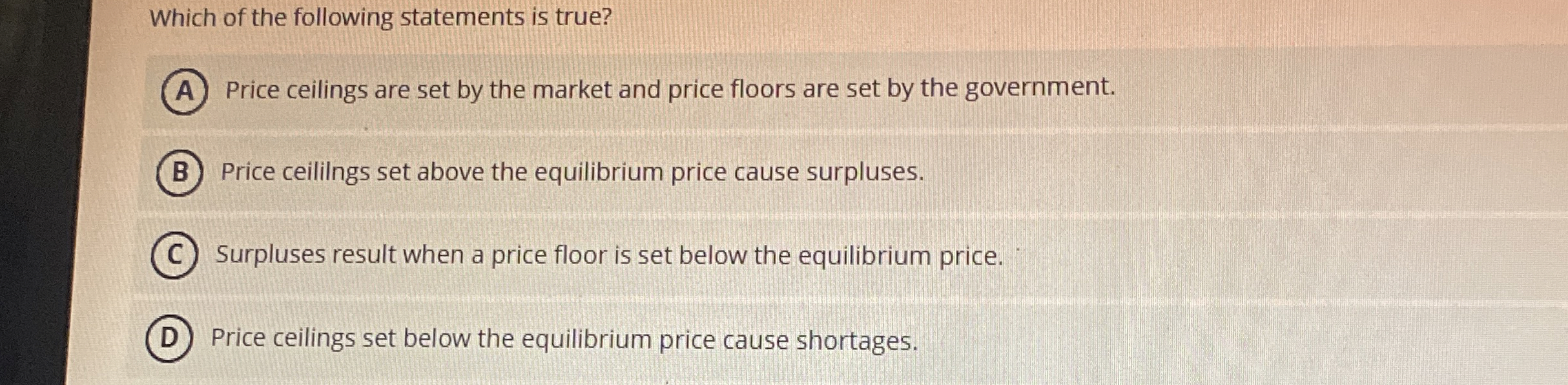 Solved Which of the following statements is true?Price | Chegg.com