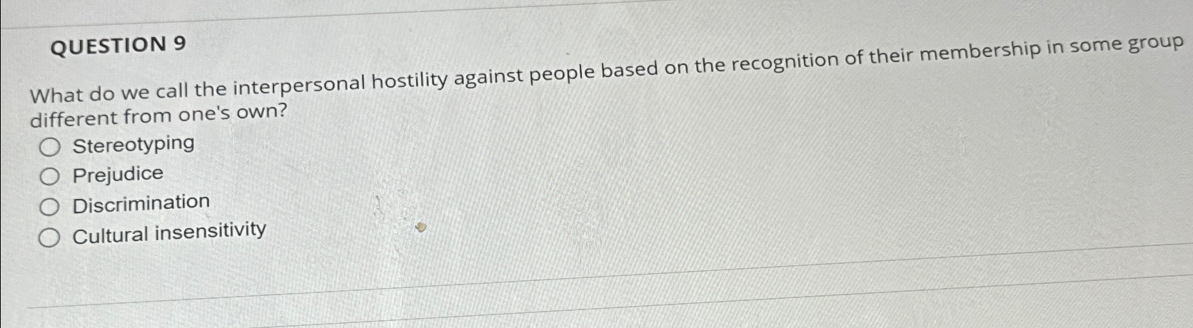 Solved QUESTION 9What do we call the interpersonal hostility | Chegg.com
