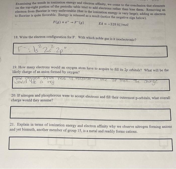 Solved Examining the trends in ionization energy and | Chegg.com