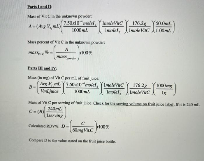 Solved Vitamin C Titration Data Part I: Titration of an | Chegg.com