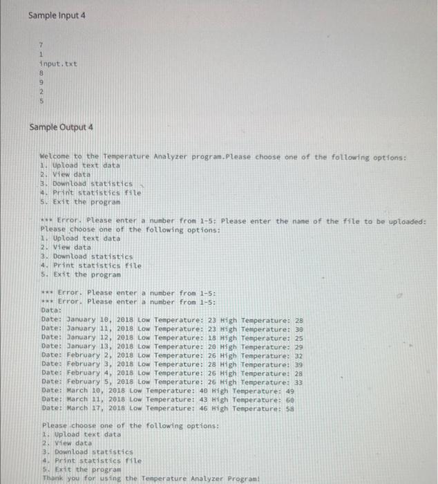 Solved Welcome to the Temperature Analyzer program.Please | Chegg.com