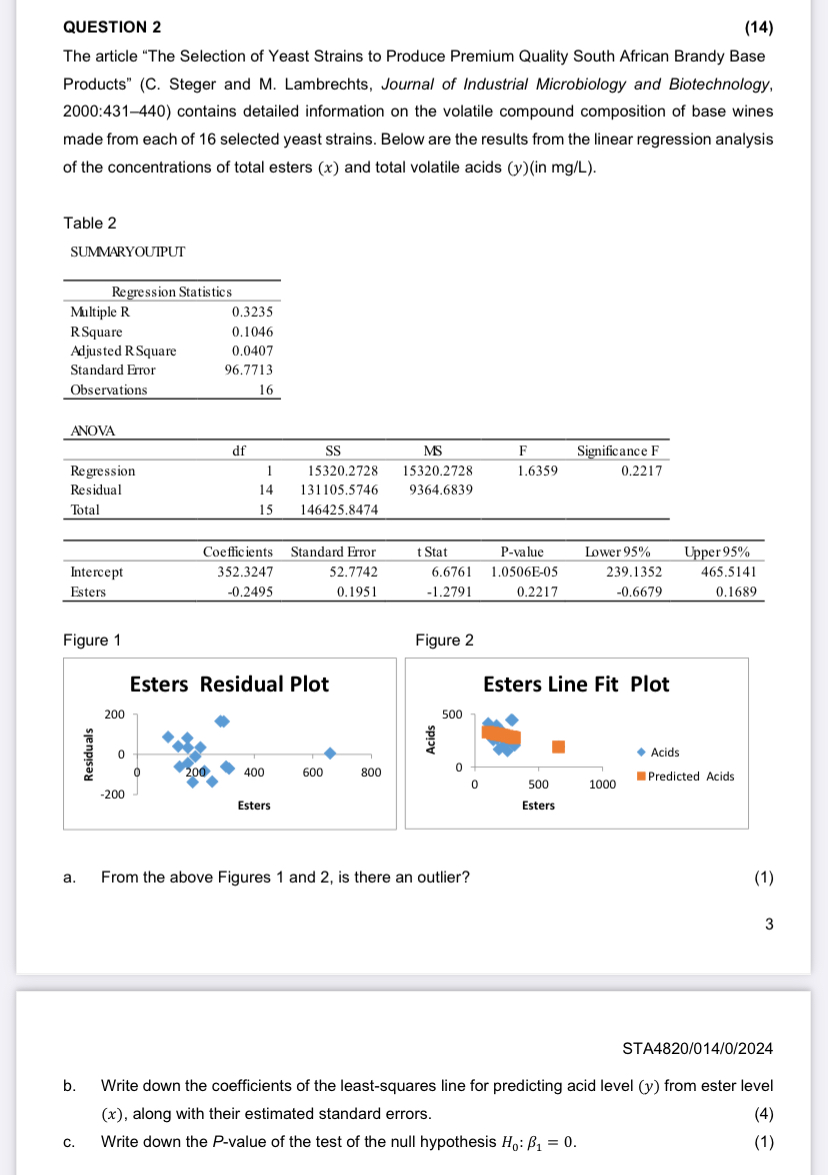 Solved QUESTION 2(14)The article "The Selection of Yeast | Chegg.com