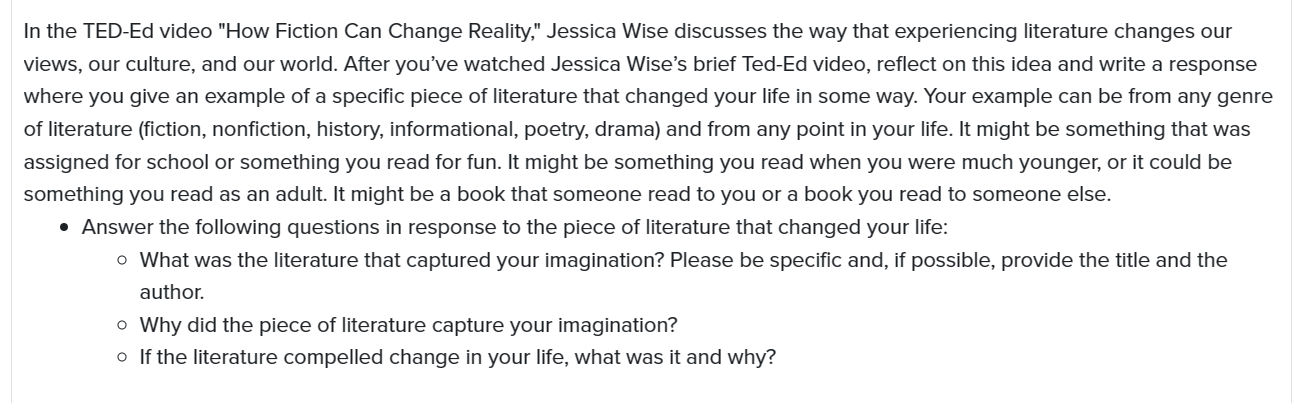 Solved In the TED-Ed video "How Fiction Can Change Reality," | Chegg.com