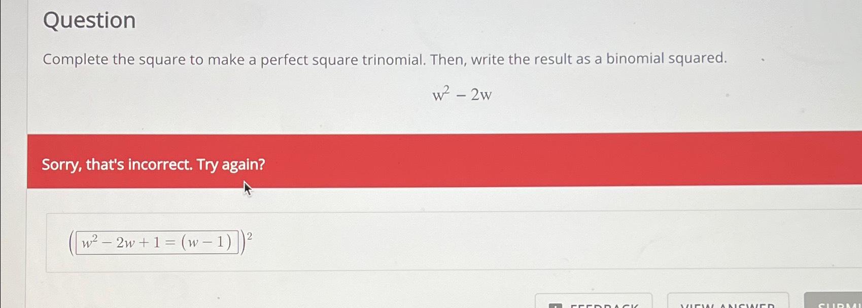 Solved QuestionComplete the square to make a perfect square | Chegg.com