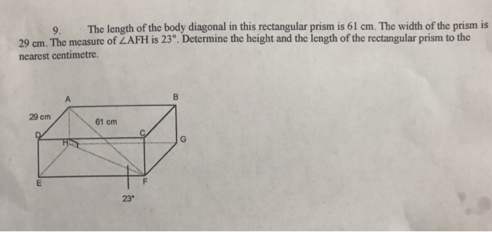 Solved 9. The length of the body diagonal in this | Chegg.com
