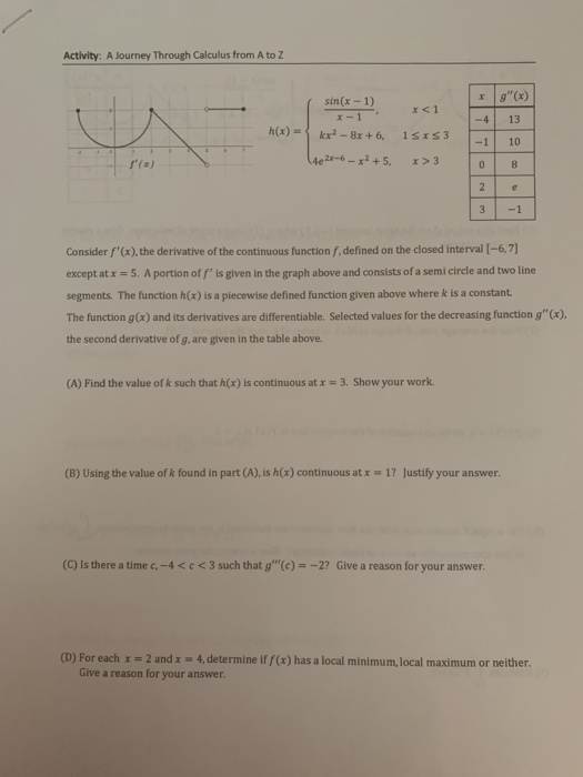 Solved Activity: A Journey Through Calculus from A to Z | Chegg.com