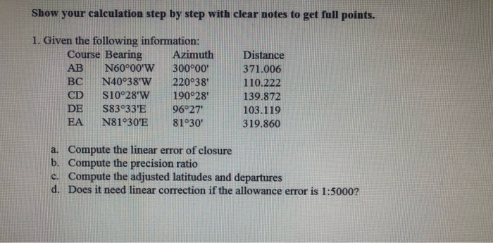 Solved Show your calculation step by step with clear notes | Chegg.com