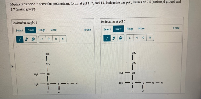 Solved Modify isoleucine to show the predominant forms at pH | Chegg.com