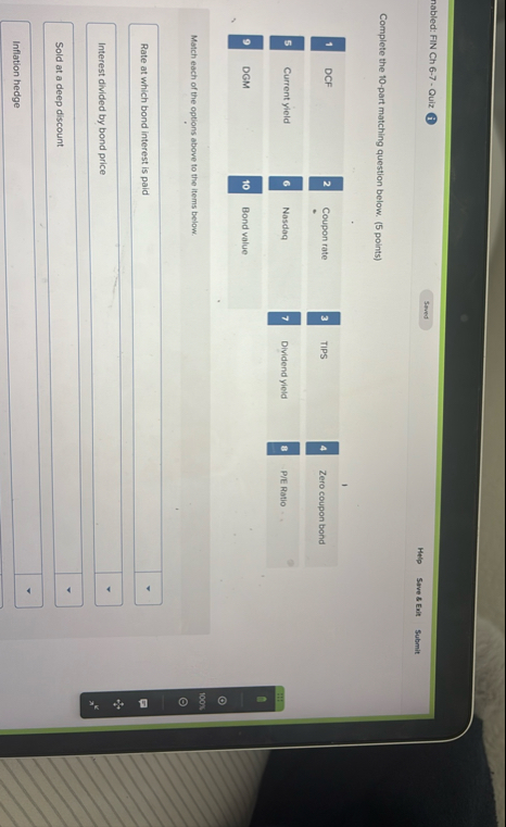nabled: FIN Ch 6-7- ﻿Quiz (i)StivedHelpSave 8 | Chegg.com