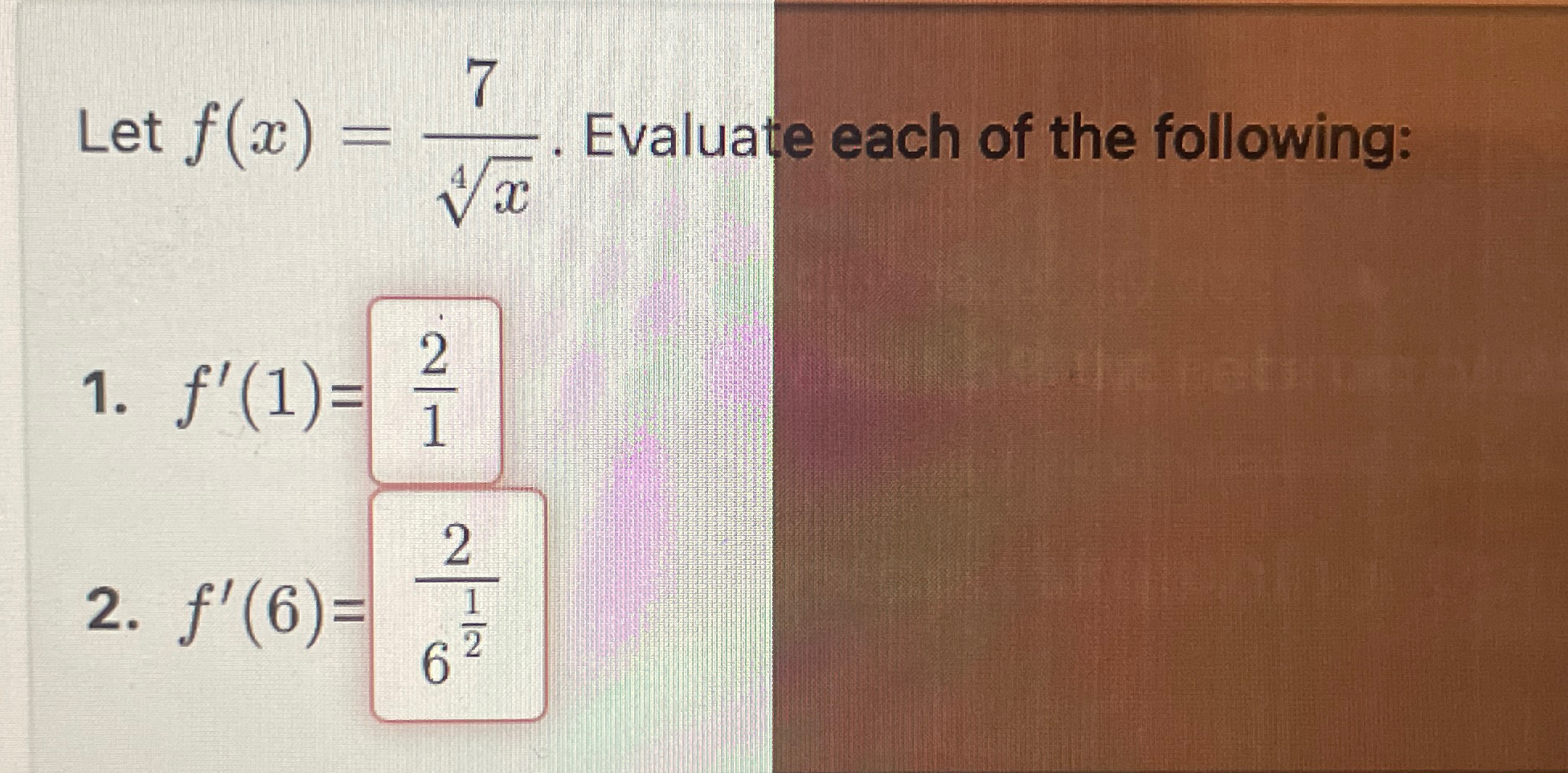 Solved Let f(x)=7x4. ﻿Evaluate each of the | Chegg.com