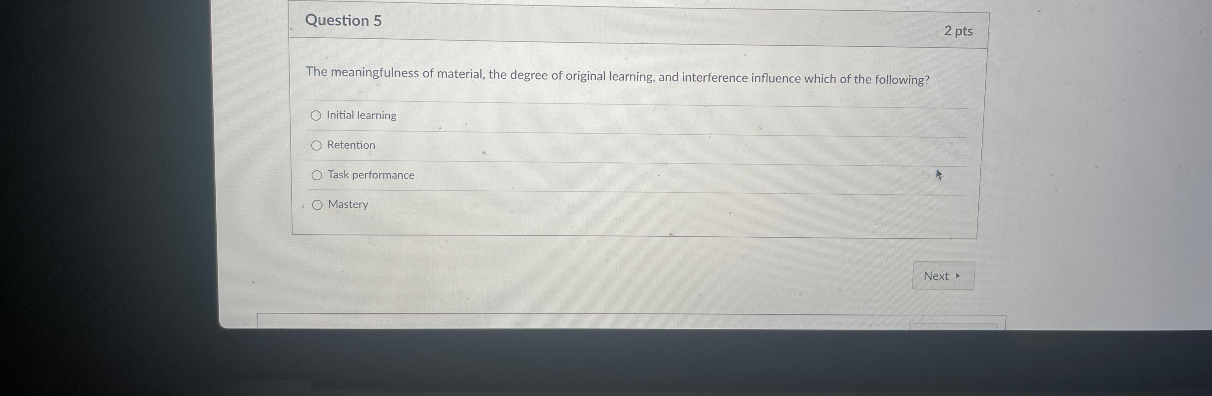 Solved Question 52 ﻿ptsThe meaningfulness of material, the | Chegg.com
