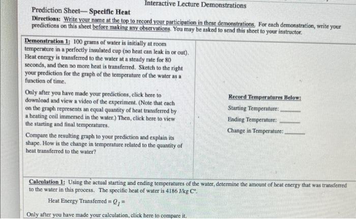 Solved Interactive Lecture Demonstrations Prediction | Chegg.com