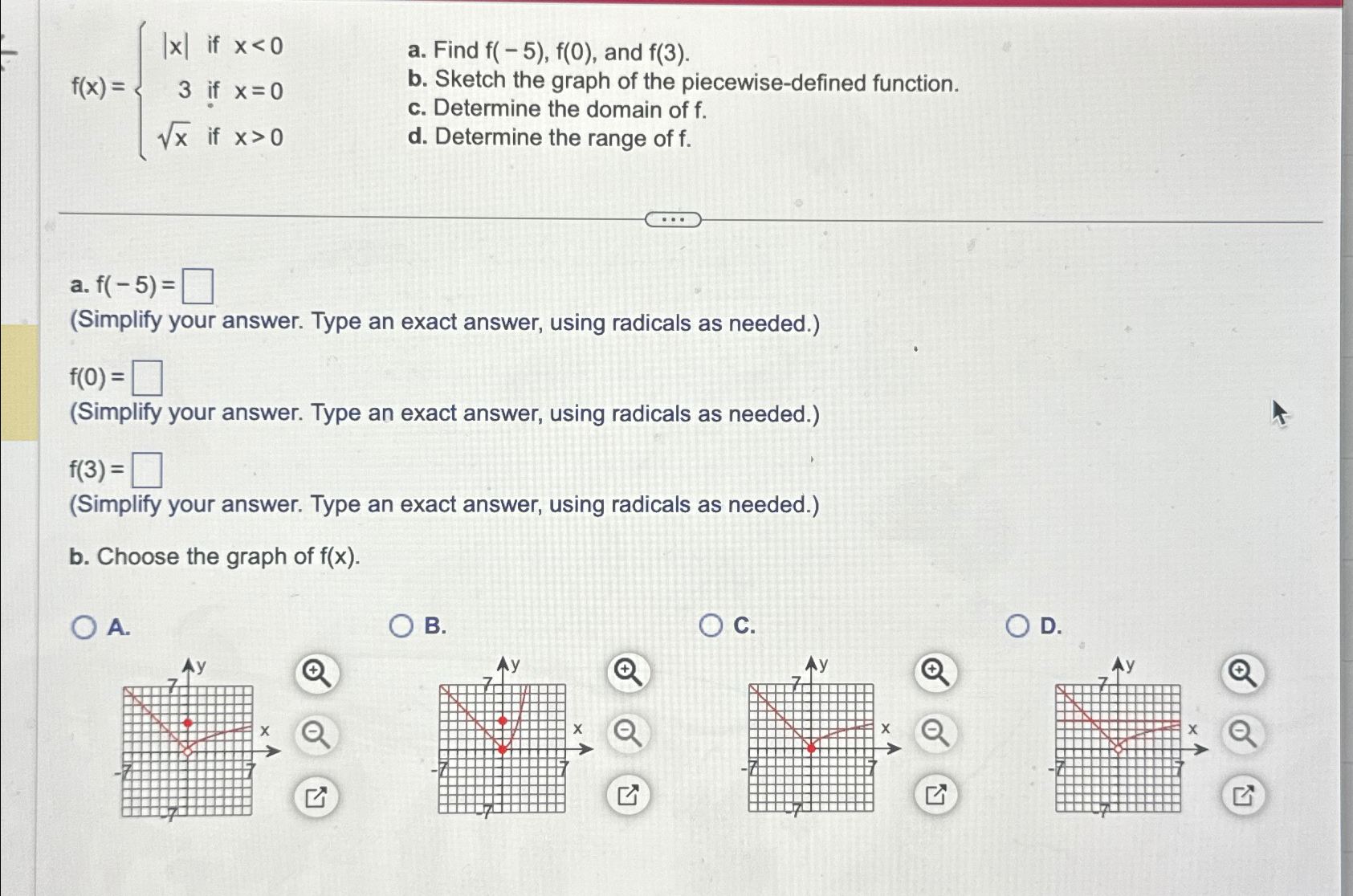 Solved f(x)={|x| if x 0a. ﻿Find f(-5),f(0), | Chegg.com
