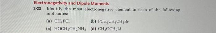 Solved Electronegativity and Dipole Moments 2-28 Identify | Chegg.com