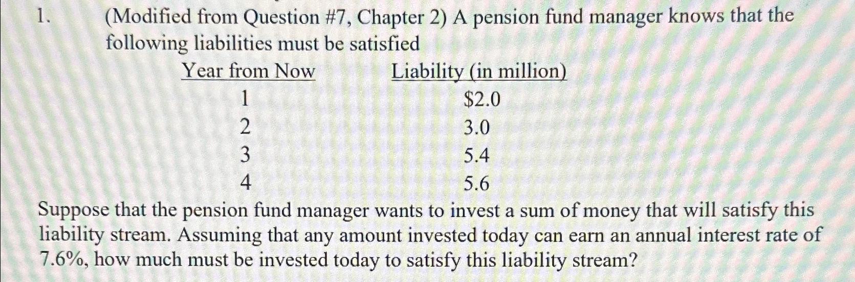 Solved (Modified from Question #7, ﻿Chapter 2) ﻿A pension | Chegg.com