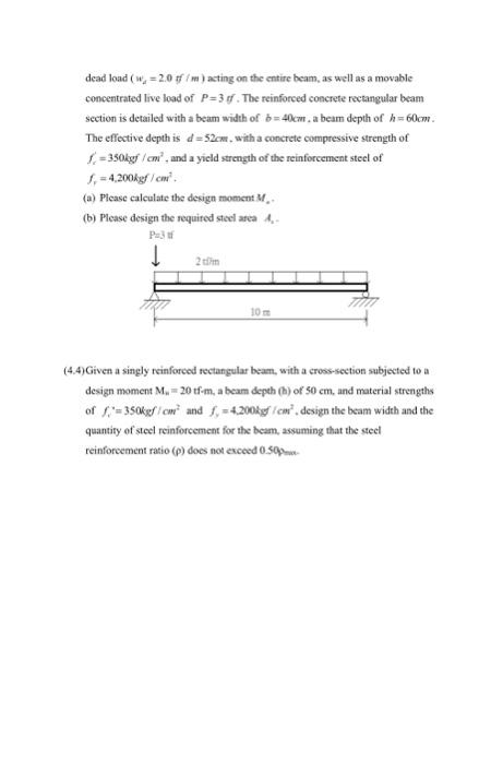 Solved (4.1) A reinforced concrete rectangular beam section | Chegg.com