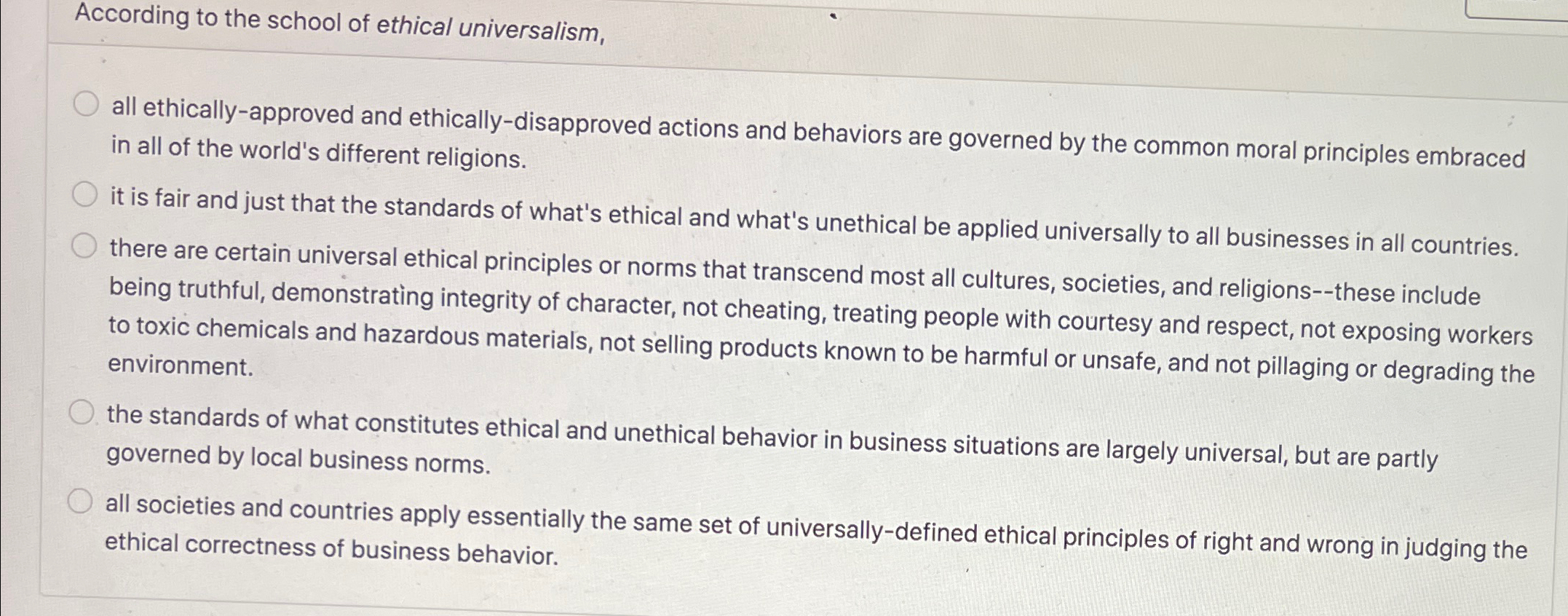 Solved According to the school of ethical universalism,all | Chegg.com