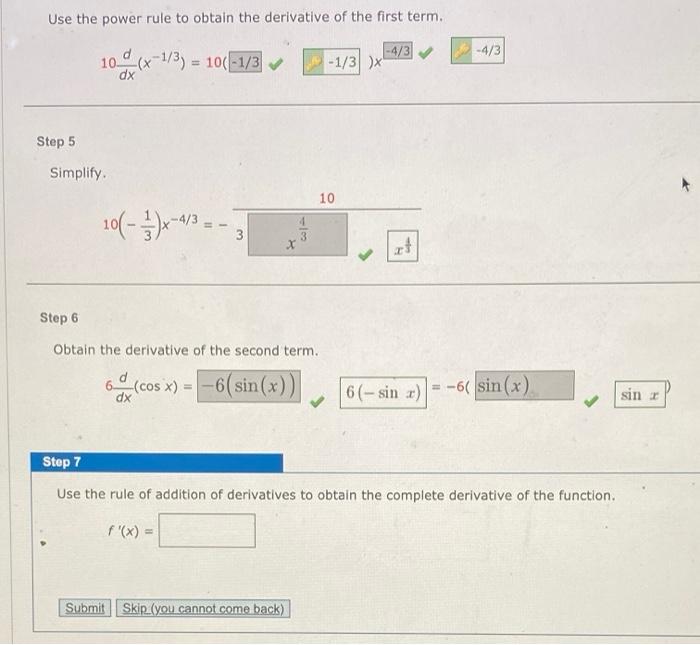 Solved Use the power rule to obtain the derivative of the | Chegg.com