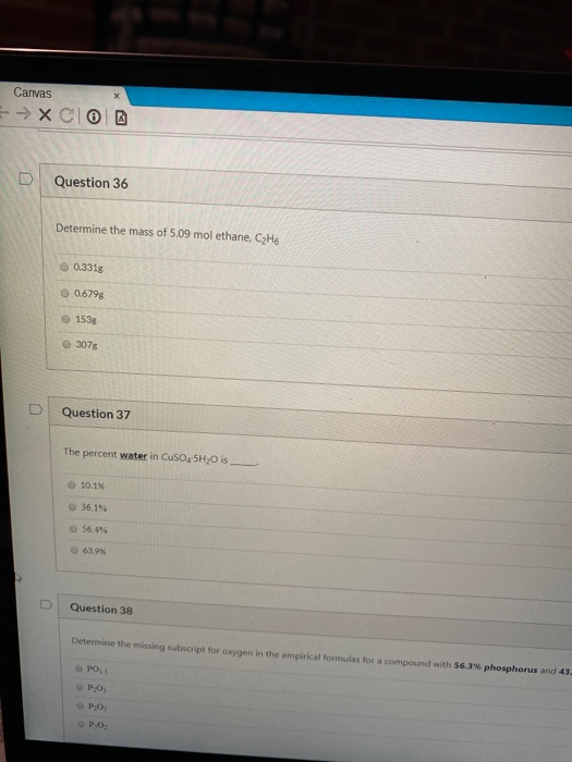 Solved Canvas → XC Question 36 Determine the mass of 5.09 | Chegg.com
