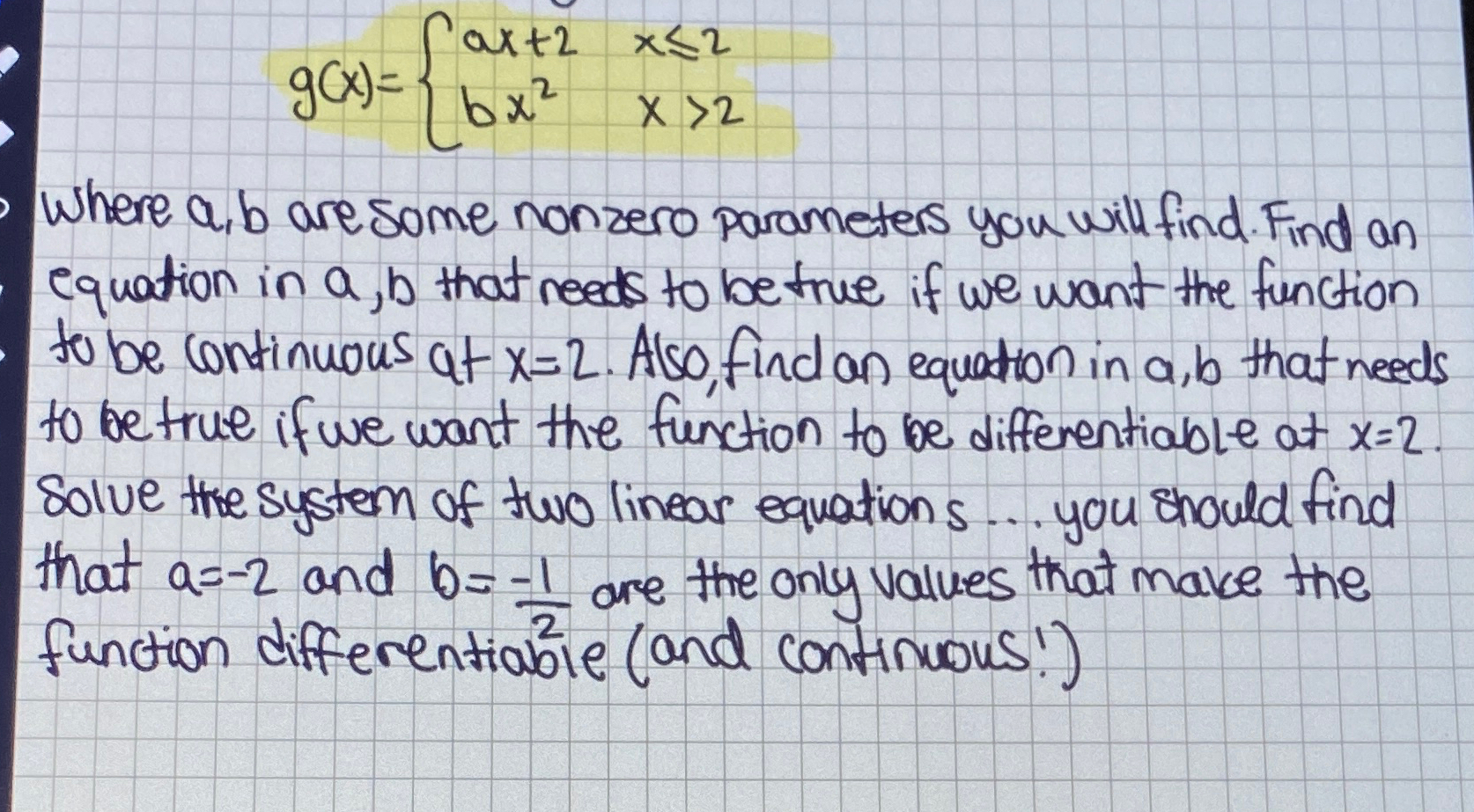 Solved g(x)={ax+2,x≤2bx2,x>2where a,b ﻿are some nonzero | Chegg.com