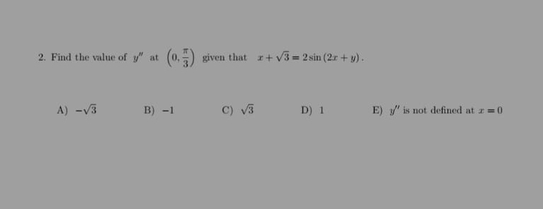 Solved Find the value of y'' ﻿at (0,π3) ﻿given that | Chegg.com