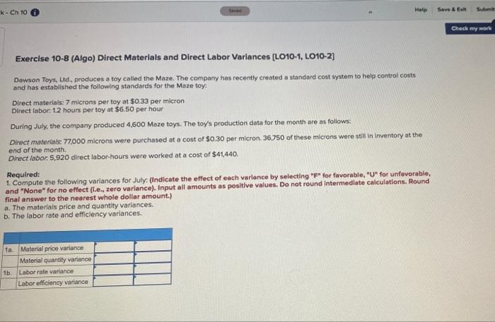 Solved - Ch 10 Help Submit Check my work Exercise 10-8 | Chegg.com