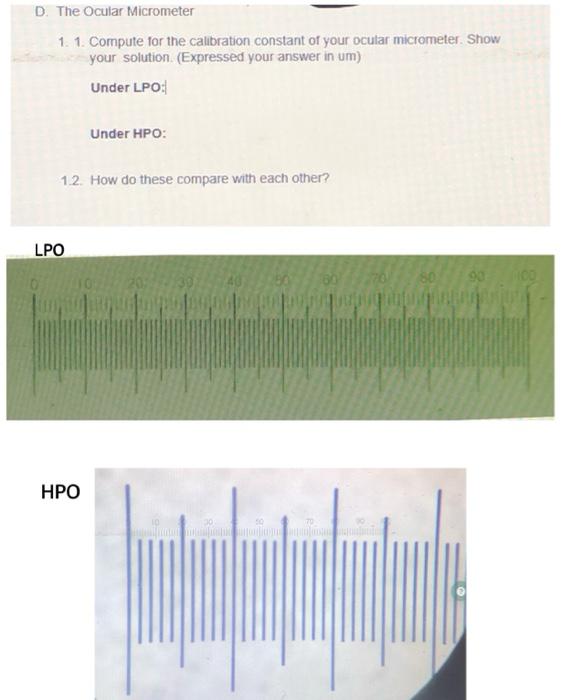 Solved D. The Ocular Micrometer 1.1. Compute for the | Chegg.com