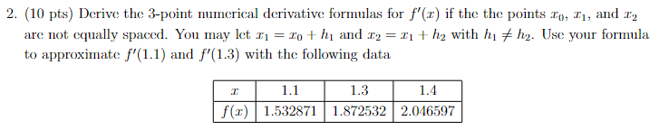 Solved Derive the 3-point numerical derivative formulas for | Chegg.com