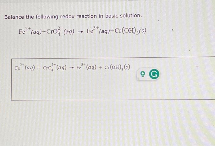 Solved Balance the following redox reaction in basic | Chegg.com