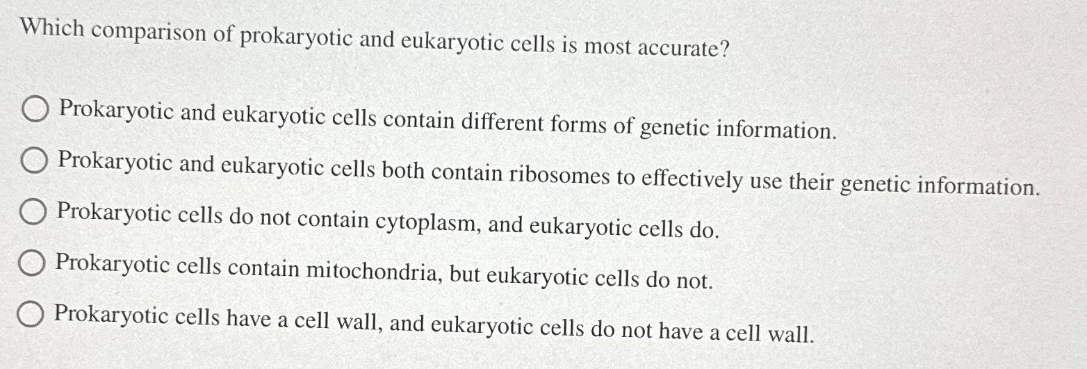 Solved Which comparison of prokaryotic and eukaryotic cells | Chegg.com