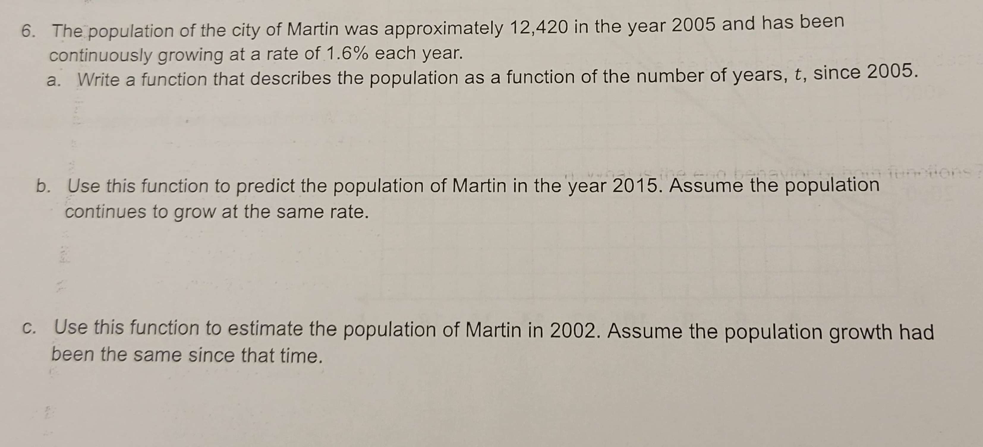 Solved The population of the city of Martin was | Chegg.com