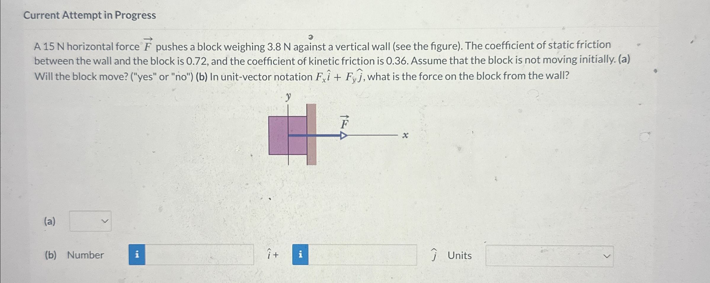 Solved Current Attempt in ProgressA 15N ﻿horizontal force | Chegg.com