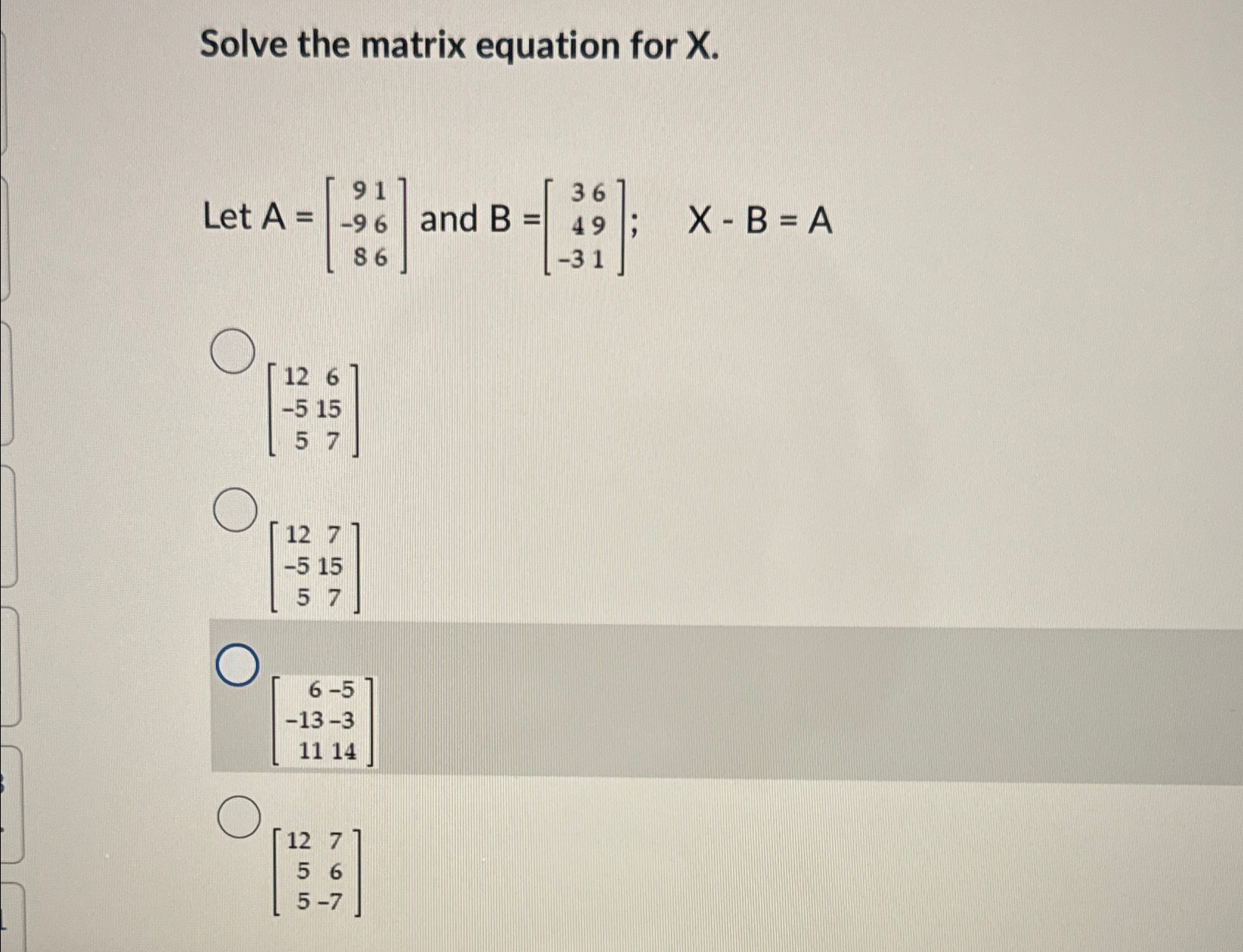 Solved Solve the matrix equation for x.Let A=[91-9686] ﻿and | Chegg.com