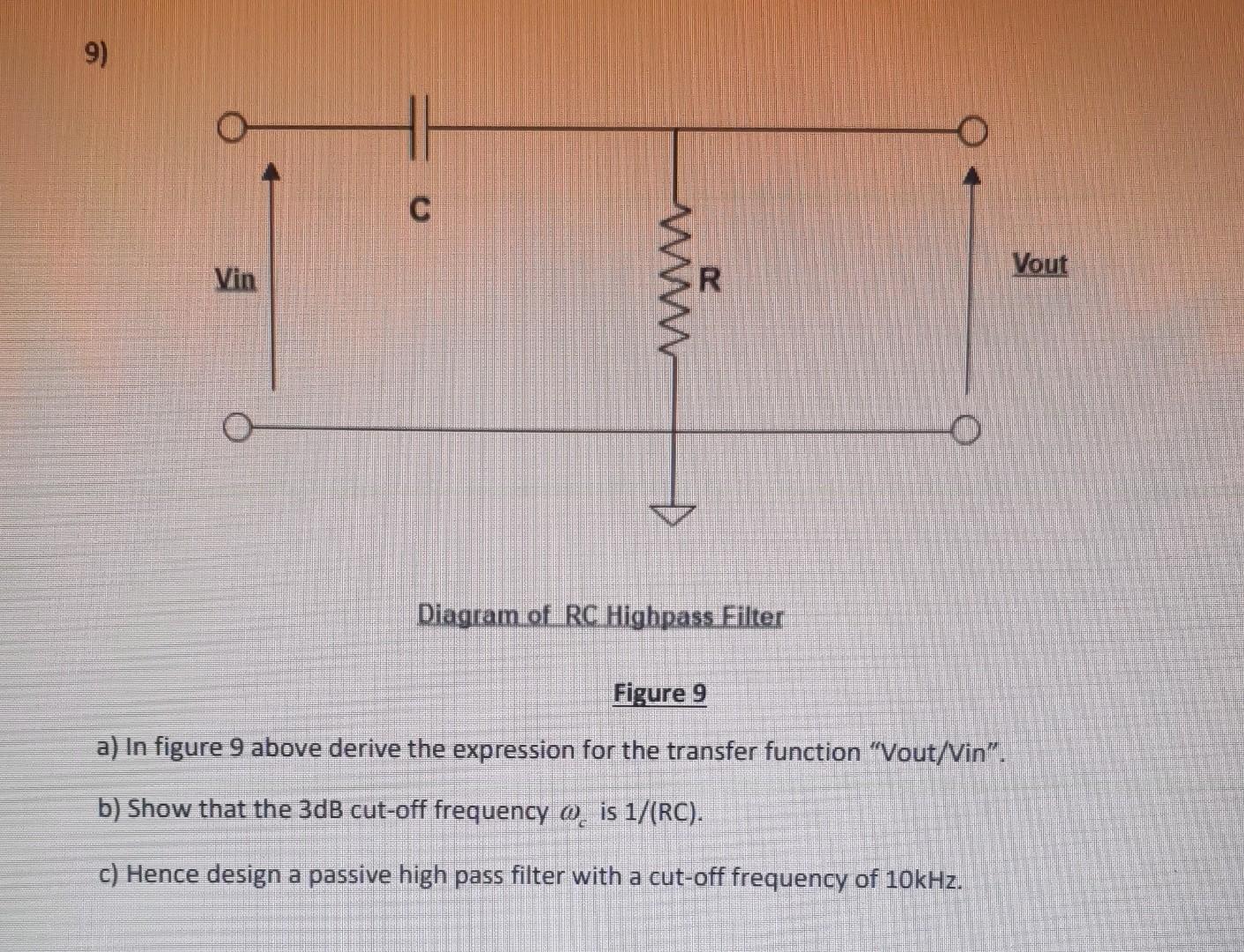 Solved Diagram of RC Highpass Filter Figure 9 a) In figure 9 | Chegg.com