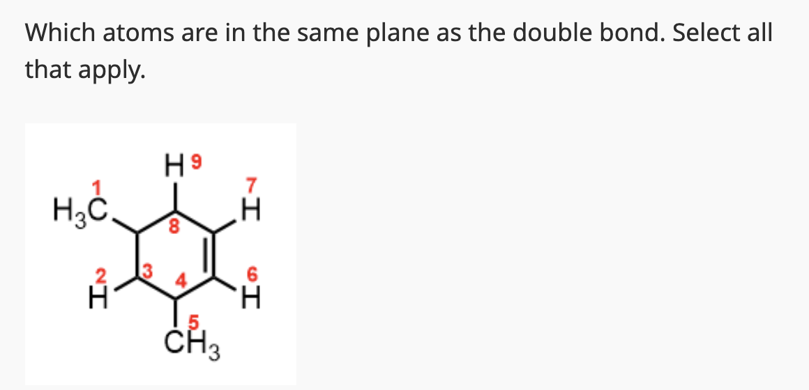 Solved Which atoms are in the same plane as the double bond. | Chegg.com