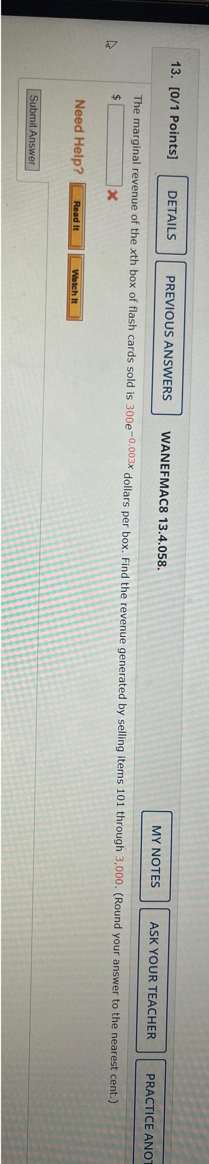 Solved The marginal revenue of the xth box of flash cards | Chegg.com