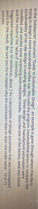 Solved In the Solidworks' document "Guide to Sustainable | Chegg.com